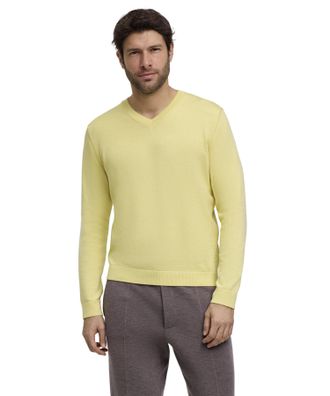 Falke Herren Pullover Basic Apparel V-Neck M Pu Baumwolle elegant klassisch f&uuml;r Business und Freizeit mit V-Ausschnitt 1 St&uuml;ck, Gelb Hay 1105, M