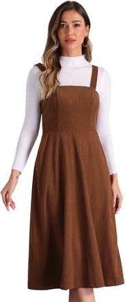 Allegra K Robes Chasuble Femme en Velour Cotêlé Robe Salopette Vintage à Brelletes A Ligne Sans Manches Décontractée Robe Mi-Longue avec Poches Marron XS