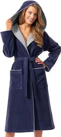 Morgenstern Peignoir de Bain Femme avec Capuche 100% Coton Éponge OEKO-TEX Robe de Chambre Leonie Bleu Gris XL