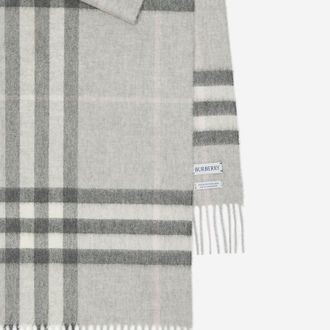 Burberry Womens Cashmere Scarf With Check Pattern Light Gray Scarfs