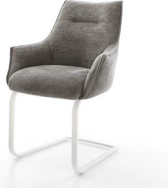 DELIFE Freischwinger Alja-Flex mit Armlehnen Boucl&eacute; Soft Schlamm Freischwinger flach Wei&szlig; Taschenfederkern, Esszimmerst&uuml;hle