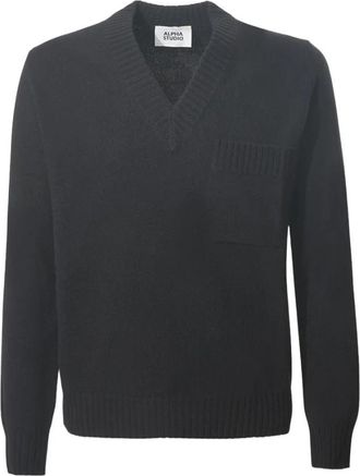 Alpha Studio V-Ausschnitt Pullover - - Knitwear - Herren - Schwarzk - 3XL