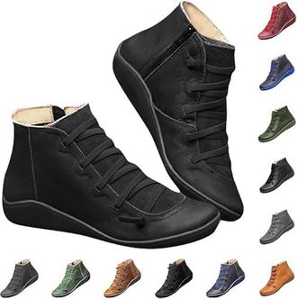 Generic Bottines pour femme - Coupe large - Imperméable - Style vintage - Soutien de la voûte plantaire - Semelle douce - Doublure - Style décontracté - Antid