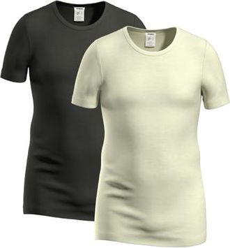 Hermko 40840 T-shirt à manches courtes pour homme avec col rond en laine mérinos/Tencel, Noir, 4XL