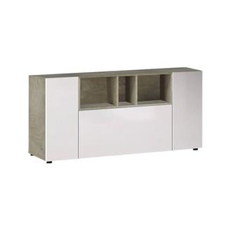 Dmora Paterson Sideboard, Wohnzimmer-Sideboard, Wohnzimmer-Buffet mit Fächern, TV-Ständer, moderner Kleiderschrank mit 3 Türen, 150 x 41 x 76 cm, Weiß und E