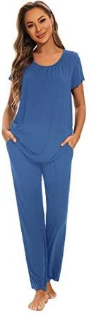 Smallshow Pijama Lactancia Manga Corta Camison Lactancia Hospital,Grey Blue,XXL