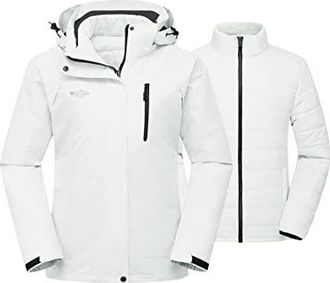 Wantdo Femme Veste de Ski Outdoor Veste Imperm&eacute;able Coupe-Vent Manteau dhiver Chaud avec Capuche Amovible Veste Randonn&eacute;e pour Voyage Blanc L