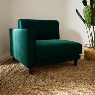 MYCS Fauteuil Velours - Bleu P&eacute;trole, mod&egrave;le &eacute;pur&eacute;, grand fauteuil en tissu avec pieds personnalisables - 92 x 75 x 98 cm, modulable