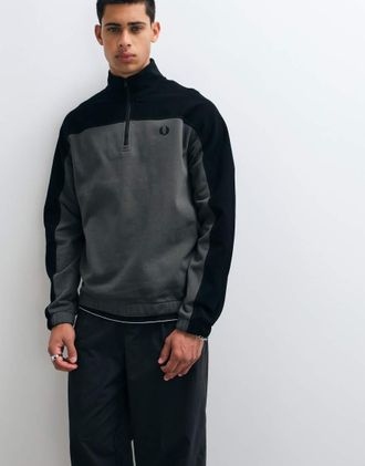 Fred Perry sweat-shirt color block &agrave; demi-zip noir et gris-Multi