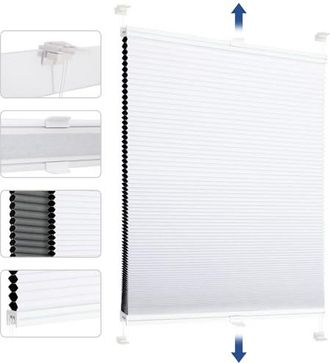 Sekey Store plissé en nid dabeille - sans perçage - 100% occultant - Opaque - Klemmfix - Rail en Aluminium - Blanc et Gris - 100 x 120 cm (l x h)