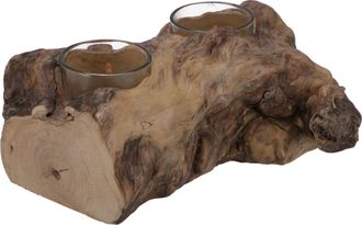 Guru Shop Kerzenleuchter aus Wurzelholz - mit 2 Kerzengl&auml;sern, 8x20x12 cm