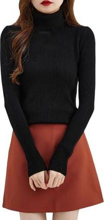 Generic Pull &agrave; col roul&eacute; pour femme - Pull en laine - Pull chaud &agrave; manches longues en tricot pour femme, noir, Taille M