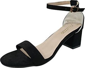Generic Sandales de f&ecirc;te pour femme Mary Jane &agrave; talons hauts en daim verni - Confortables pour invit&eacute;s de mariage, bureau, soir&eacute;e, Noir, 37.5 EU