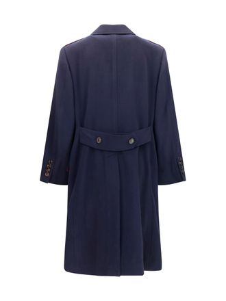 Brunello Cucinelli Mens Double-Breasted Wool Coat Navy Merino Ovis Aries
