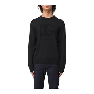 Dolce & Gabbana Homme, Pulls, Noir, Taille: XL Pull Ras du Cou avec Logo Brod&eacute;