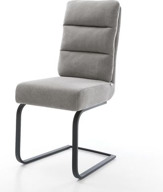 DELIFE Freischwinger Pela-Flex Strukturstoff Soft Grau Freischwinger flach Schwarz Taschenfederkern, Esszimmerstühle