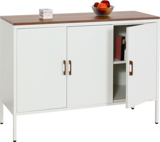 Mendler Kommode HWC-L84, Sideboard Schrank Anrichte, 3 Türen Metall 90x120x40cm, Melamin beschichtet - weiß