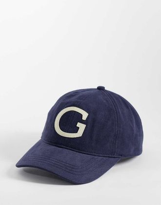 GANT Kappe aus angerauter Baumwolle in Marineblau mit G-Logoaufn&auml;her-Navy