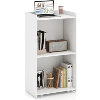 Costway Pupitre Roulant, Podium de Pr&eacute;sentation avec 2 &Eacute;tag&egrave;res, Chariot pour Ordinateur Portable, Comptoir dAccueil, 4 Roulettes pour Bureau, &Eacute;cole, Blanc