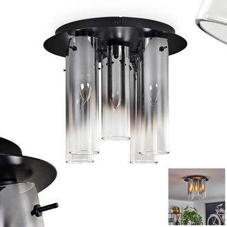 HOFSTEIN Deckenleuchte Caimitte, Deckenlampe aus Metall/Glas in Schwarz/Rauchfarben/Klar, Leuchte im Retro/Vintage-Design mit Schirmen aus Glas (&Oslash; 6 cm), 5 x E