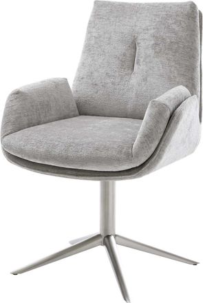 DELIFE Esszimmerstuhl Clea-Flex Fußkreuz Edelstahl Chenille Silbergrau 360° drehbar Wippfunktion