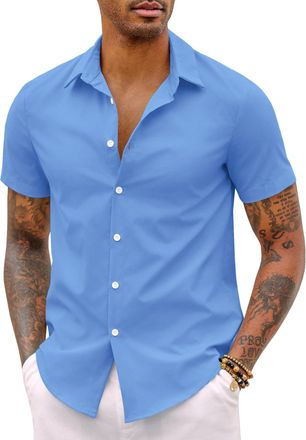 Coofandy Hemd Herren Kurzarm Leicht Sommerhemd B&uuml;gelfreie Hemden Herrenhemd Kurzarm Kurzarmhemd B&uuml;ro Hemd Basic Shirt Himmelblau 2XL