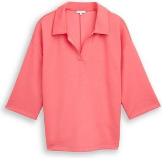 Tom Tailor 3/4-Arm-Shirt T-Shirt Plus Size - Loose Fit Scuba Langarmshirt mit Polokragen