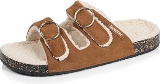 Isotoner Chaussons pantoufles Mules ouvertes femme ultra-confortables patch talon, en cuir, 37 EU, camel