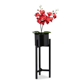 Relaxdays Blumentopf Ständer, Blumenständer inklusive Topf, modern, Pflanzenständer Metall, HxD: 60 x 21,5 cm, schwarz