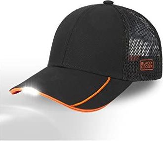 Black+Decker Casquette Homme & Femme LED, Casquette de Travail avec Piles (2 x 3V) fournits, 3 Niveaux d&eacute;clairage, Bouton On/Off sur la visi&egrave;re, Noir, Taille TU
