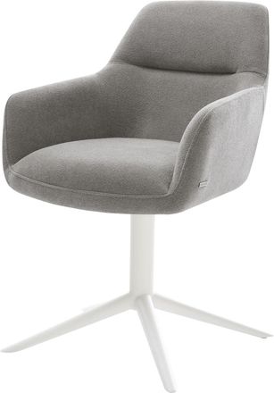 DELIFE Esszimmerstuhl Pejo-Flex Fu&szlig;kreuz Wei&szlig; Strukturstoff Soft Grau 360&deg; drehbar Wippfunktion Taschenfederkern