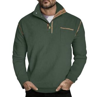 Generic Sweat-shirt Henley en velours côtelé pour homme avec col en V boutonné 1/4 - Pull thermique à manches longues en velours côtelé - Pull dhiver chaud, V