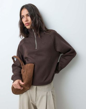 GANT Sweatshirt mit halbem Rei&szlig;verschluss in Braun