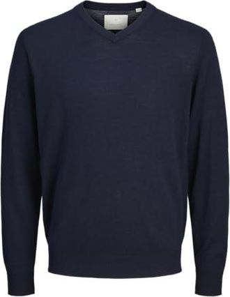 Jack & Jones Jprccmerino Knit V-Neck, Bleu Nuit, M Homme
