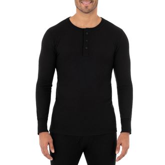 Fruit Of The Loom Herren Recycelte Waffel-thermounterwäsche Henley Top (1er und 2er Pack) Pyjamaoberteil, Schwarz, Mittel