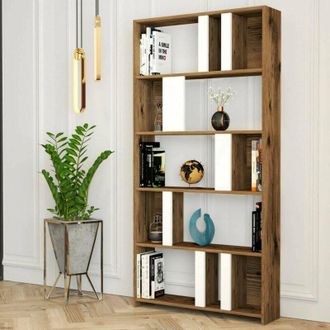 Dmora Dmora - B&uuml;cherregal Algieba, B&uuml;roregal, Mobiler Buchhalter, B&uuml;cherbrett, 90x20h180 cm, Walnuss und Wei&szlig;, mit verst&auml;rkter Verpackung