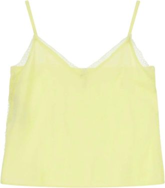 Imperial Femme, Blouses et Chemises, Jaune, Taille: 36 FR Top &agrave; col en V avec d&eacute;tails de dentelle