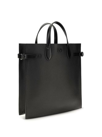 Valentino Garavani Mens Medium Antibes Grained Leather Shopping Bag Nero Calf Bos Taurus Shoulder