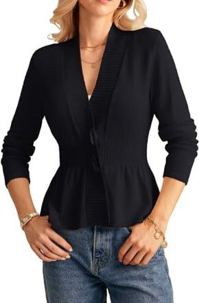 Grace Karin Cardigan à manches longues pour femme - Col en V - Cropped - Avec taille - Manteau extensible, Noir, XXL
