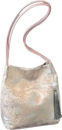 Generic Sac à bandoulière exquis de style chinois, sac fourre-tout réutilisable avec longues poignées, rose, Grey