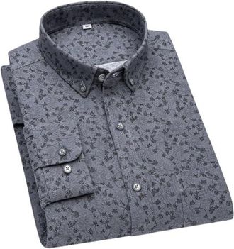 Generic Chemise Oxford à manches longues pour homme 100 % coton imprimé floral, gris, XXL
