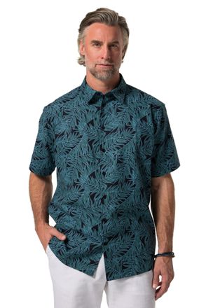 Boston Park Herren große Größen L-8XL Leinenmix-Hemd, Halbarm, floraler Print, Kentkragen, Comfort Fit, bis 8 XL Navy blau L 837861130-L