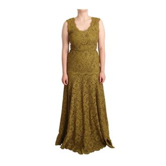 Dolce & Gabbana Spitzen Maxikleid &Auml;rmellos V-Ausschnitt - - Dresses - Damen - Braun - S