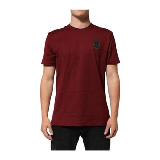 Dolce & Gabbana Rotes Crest Logo Patch T-Shirt - - Tops - Herren - Rot - M