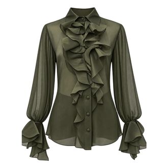 Actualee Shirt With Rouches - - Blouses & Shirts - Damen - Gr&uuml;n - 2XS