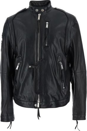 Dsquared2 Homme, Vestes, Noir, Taille: L Veste en cuir noir avec col mandarin