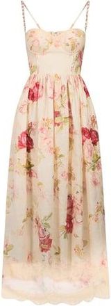 Zimmermann Robe midi en lin &agrave; imprim&eacute; floral et ourlet en dentelle