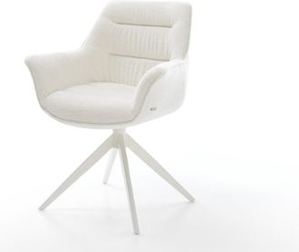 DELIFE Drehstuhl Kaira-Flex Boucl&eacute; Soft Beige Kreuzgestell breit Wei&szlig; 360&deg; drehbar Wippfunktion, Esszimmerst&uuml;hle
