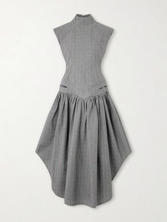 Tolu Coker R&uuml;ckenfreies Maxikleid Aus Karierter Biobaumwolle Mit Cut-outs - Grau