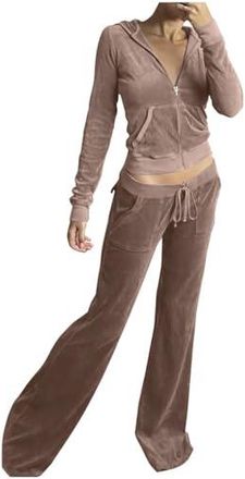 Generic Ensemble de surv&ecirc;tement pour femme en polaire &agrave; manches longues avec sweat-shirt et pantalon de jogging - Tenue 2 pi&egrave;ces - Tenue de d&eacute;tente pour femme